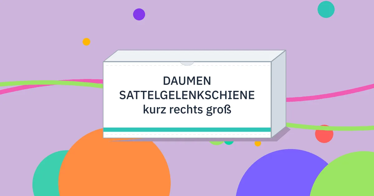 Symbolbild: Packung mit der Aufschrift DAUMEN SATTELGELENKSCHIENE kurz rechts groß (PZN 02639574) – Verfügbarkeit und Bezug in Apotheken in Frankfurt am Main