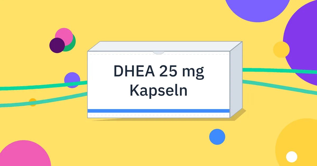 Symbolbild: Packung mit der Aufschrift DHEA 25 mg Kapseln (PZN 10017823) – Verfügbarkeit und Bezug in Apotheken in Frankfurt am Main