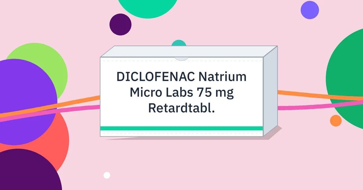 Symbolbild: Packung mit der Aufschrift DICLOFENAC Natrium Micro Labs 75 mg Retardtabl. (PZN 12481789) – Verfügbarkeit und Bezug in Apotheken in Frankfurt am Main