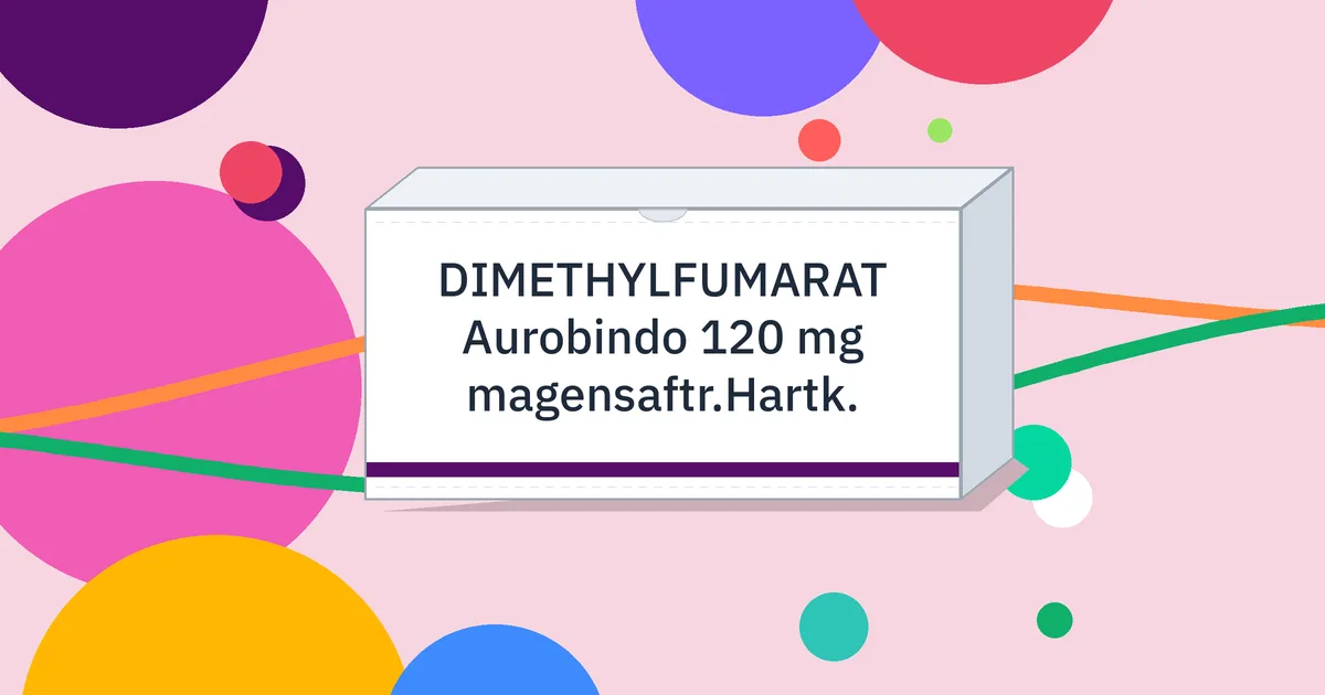 Symbolbild: Packung mit der Aufschrift DIMETHYLFUMARAT Aurobindo 120 mg magensaftr.Hartk. (PZN 20094262) – Verfügbarkeit und Bezug in Apotheken in Frankfurt am Main