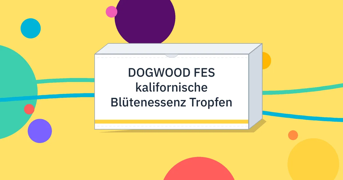 Symbolbild: Packung mit der Aufschrift DOGWOOD FES kalifornische Blütenessenz Tropfen (PZN 09173305) – Verfügbarkeit und Bezug in Apotheken in Frankfurt am Main