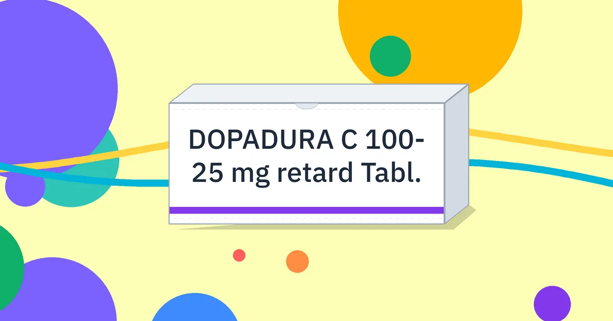 Symbolbild: Packung mit der Aufschrift DOPADURA C 100-25 mg retard Tabl. (PZN 01672121) – Verfügbarkeit und Bezug in Apotheken in Frankfurt am Main
