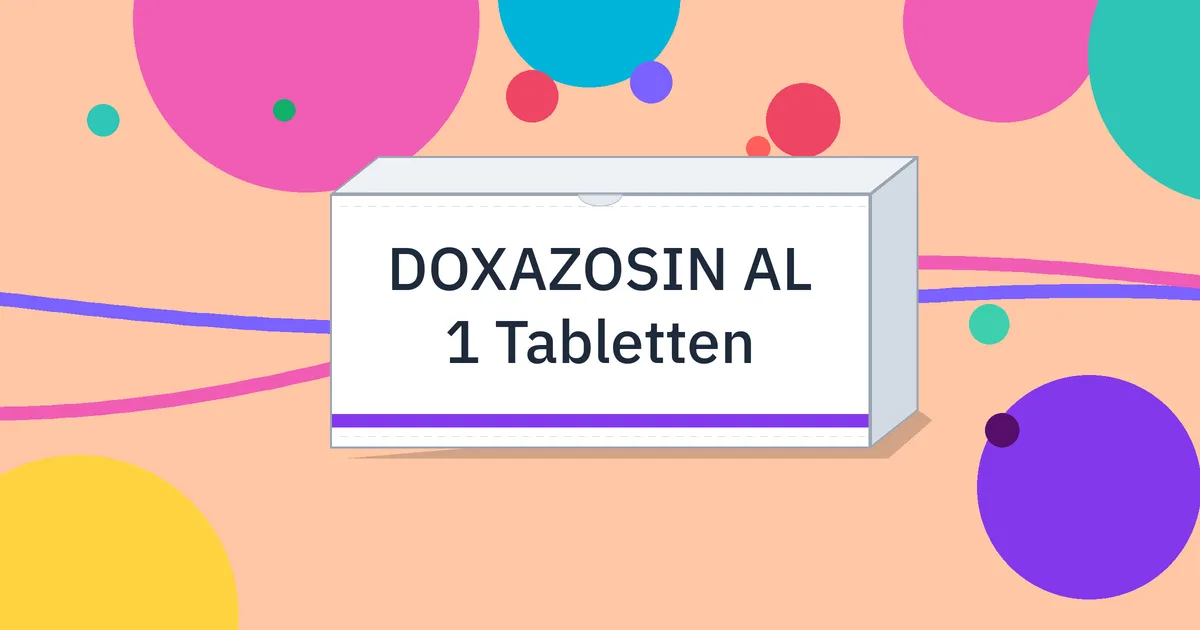 Symbolbild: Packung mit der Aufschrift DOXAZOSIN AL 1 Tabletten (PZN 12644688) – Verfügbarkeit und Bezug in Apotheken in Frankfurt am Main