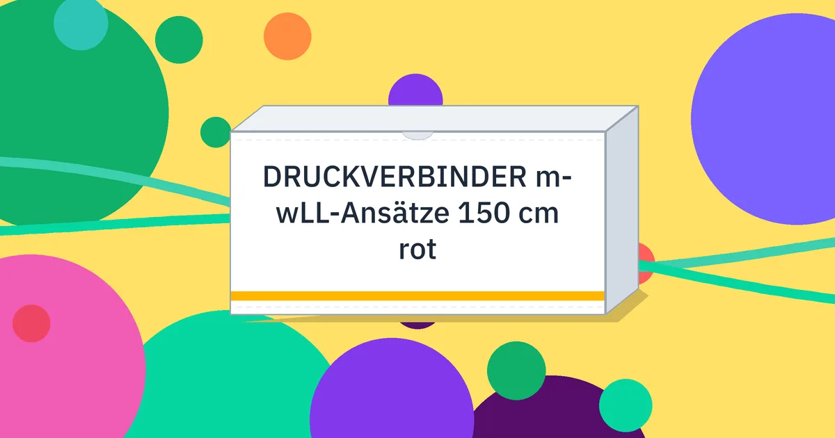 Symbolbild: Packung mit der Aufschrift DRUCKVERBINDER m-wLL-Ansätze 150 cm rot (PZN 04500308) – Verfügbarkeit und Bezug in Apotheken in Frankfurt am Main