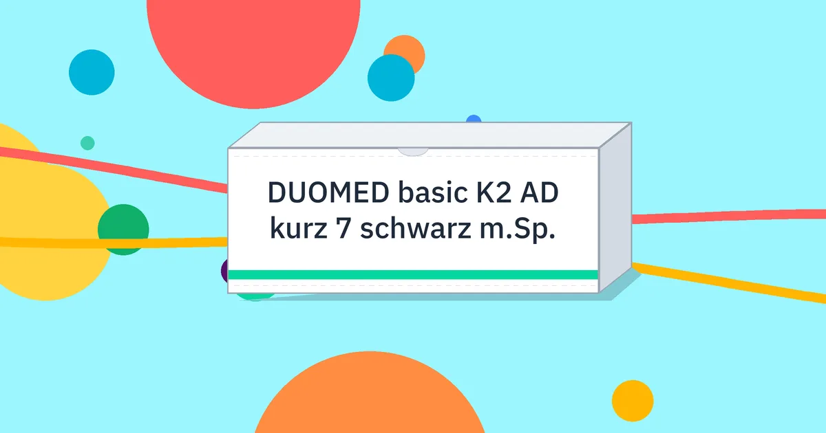 Symbolbild: Packung mit der Aufschrift DUOMED basic K2 AD kurz 7 schwarz m.Sp. (PZN 20907601) – Verfügbarkeit und Bezug in Apotheken in Frankfurt am Main