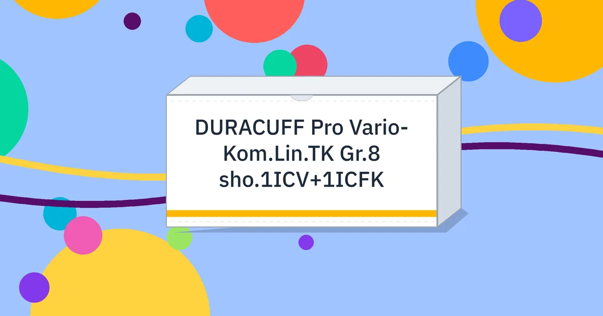 Symbolbild: Packung mit der Aufschrift DURACUFF Pro Vario-Kom.Lin.TK Gr.8 sho.1ICV+1ICFK (PZN 19244727) – Verfügbarkeit und Bezug in Apotheken in Frankfurt am Main