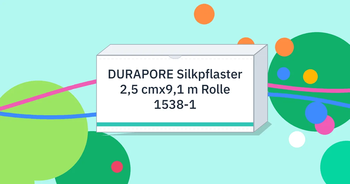 Symbolbild: Packung mit der Aufschrift DURAPORE Silkpflaster 2,5 cmx9,1 m Rolle 1538-1 (PZN 05558089) – Verfügbarkeit und Bezug in Apotheken in Frankfurt am Main