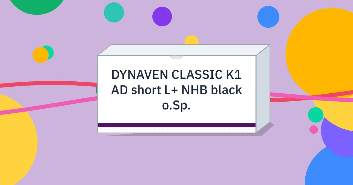 Symbolbild: Packung mit der Aufschrift DYNAVEN CLASSIC K1 AD short L+ NHB black o.Sp. (PZN 18414558) – Verfügbarkeit und Bezug in Apotheken in Frankfurt am Main