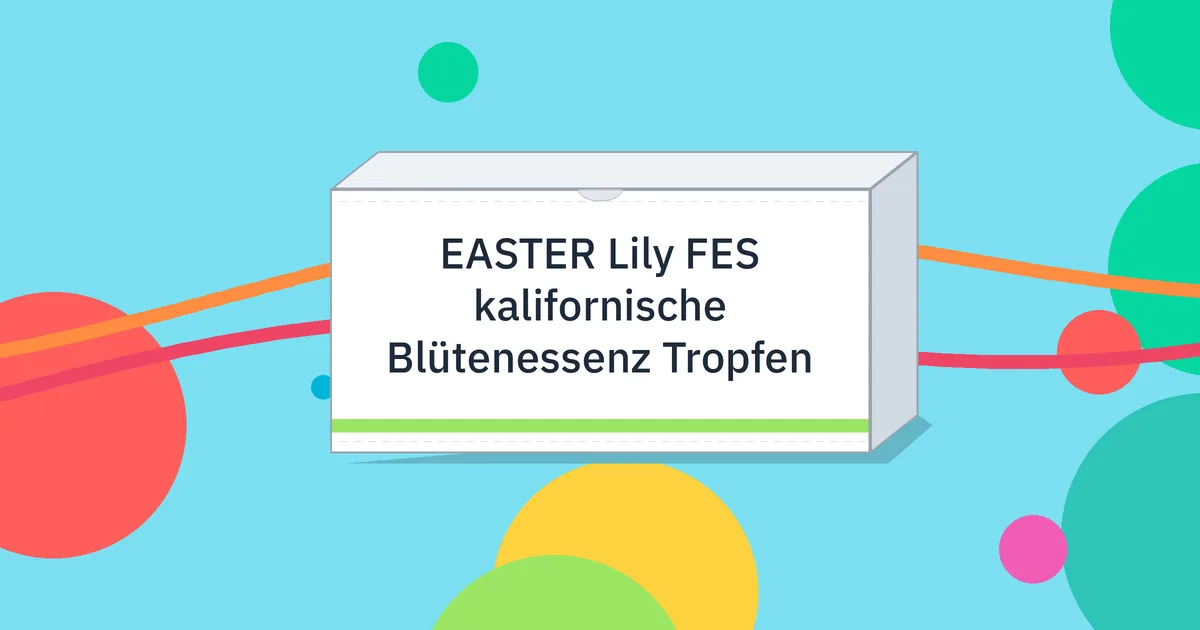 Symbolbild: Packung mit der Aufschrift EASTER Lily FES kalifornische Blütenessenz Tropfen (PZN 09173311) – Verfügbarkeit und Bezug in Apotheken in Frankfurt am Main