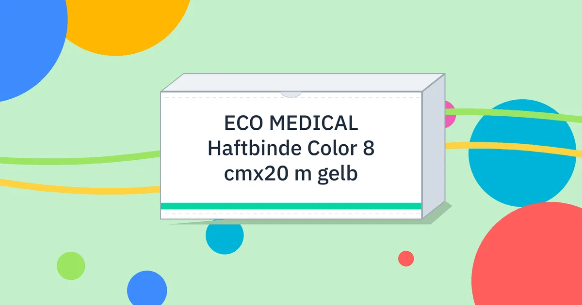 Symbolbild: Packung mit der Aufschrift ECO MEDICAL Haftbinde Color 8 cmx20 m gelb (PZN 01322438) – Verfügbarkeit und Bezug in Apotheken in Frankfurt am Main