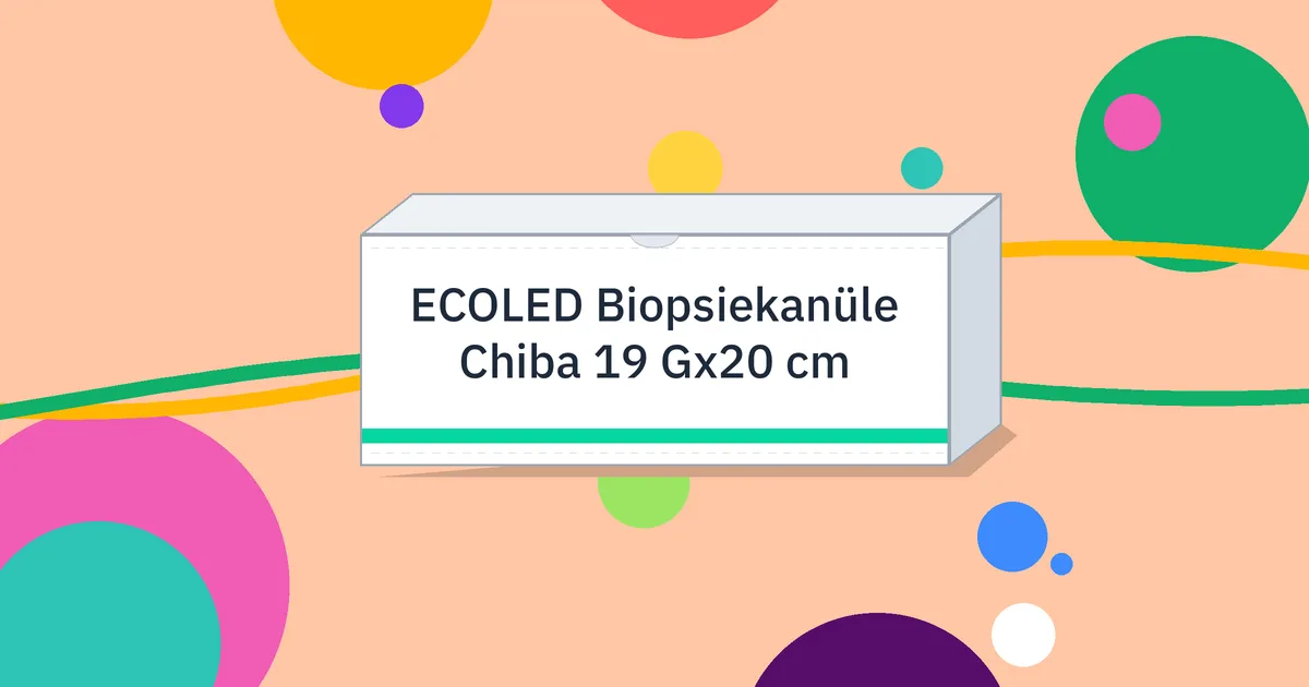 Symbolbild: Packung mit der Aufschrift ECOLED Biopsiekanüle Chiba 19 Gx20 cm (PZN 06125694) – Verfügbarkeit und Bezug in Apotheken in Frankfurt am Main