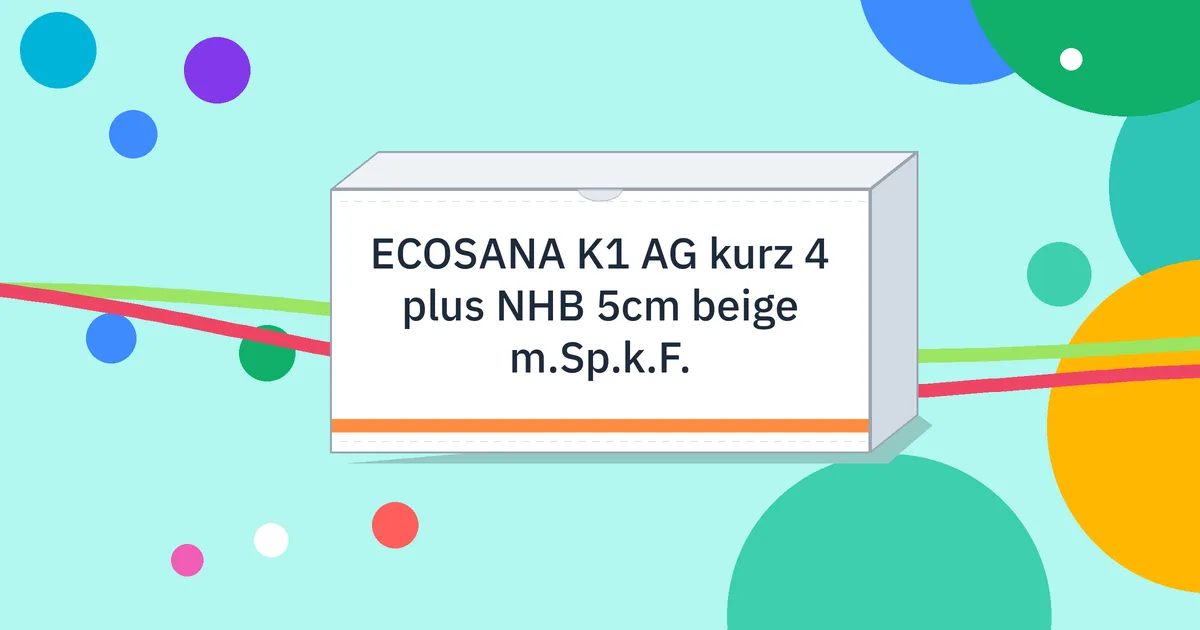 Symbolbild: Packung mit der Aufschrift ECOSANA K1 AG kurz 4 plus NHB 5cm beige m.Sp.k.F. (PZN 04728425) – Verfügbarkeit und Bezug in Apotheken in Frankfurt am Main