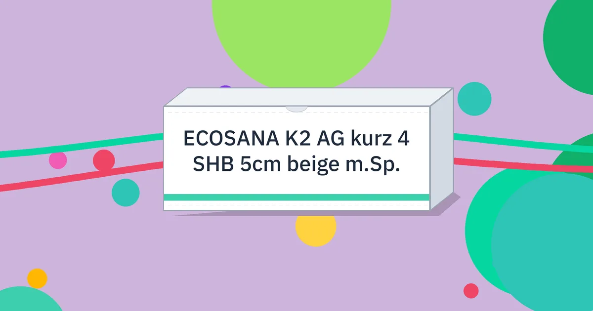 Symbolbild: Packung mit der Aufschrift ECOSANA K2 AG kurz 4 SHB 5cm beige m.Sp. (PZN 01445543) – Verfügbarkeit und Bezug in Apotheken in Frankfurt am Main