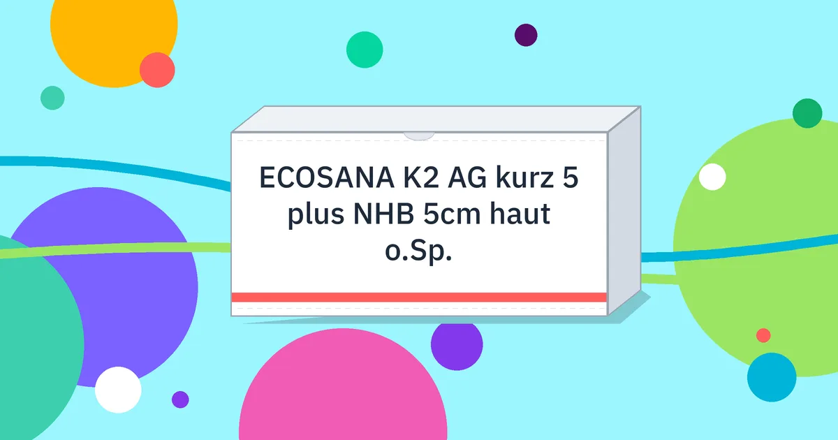 Symbolbild: Packung mit der Aufschrift ECOSANA K2 AG kurz 5 plus NHB 5cm haut o.Sp. (PZN 01485399) – Verfügbarkeit und Bezug in Apotheken in Frankfurt am Main