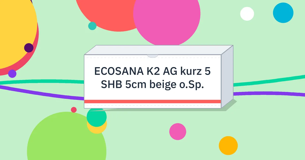 Symbolbild: Packung mit der Aufschrift ECOSANA K2 AG kurz 5 SHB 5cm beige o.Sp. (PZN 01466367) – Verfügbarkeit und Bezug in Apotheken in Frankfurt am Main