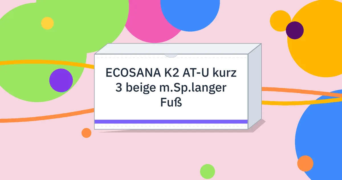 Symbolbild: Packung mit der Aufschrift ECOSANA K2 AT-U kurz 3 beige m.Sp.langer Fuß (PZN 10954634) – Verfügbarkeit und Bezug in Apotheken in Frankfurt am Main