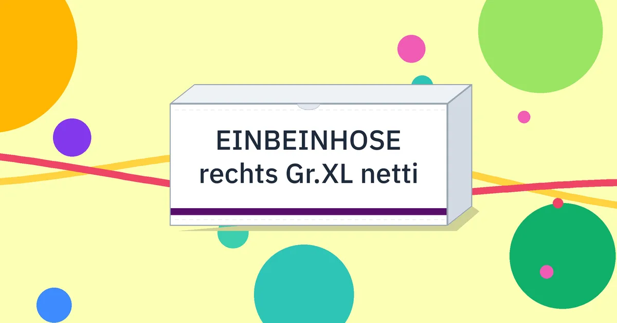 Symbolbild: Packung mit der Aufschrift EINBEINHOSE rechts Gr.XL netti (PZN 09396382) – Verfügbarkeit und Bezug in Apotheken in Frankfurt am Main