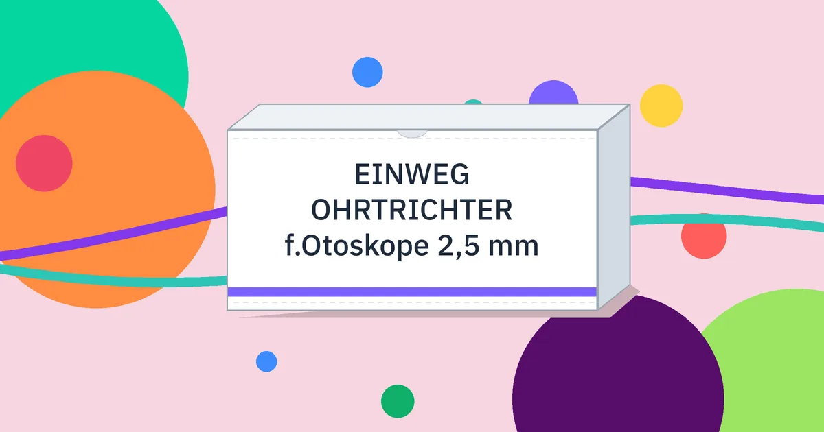 Symbolbild: Packung mit der Aufschrift EINWEG OHRTRICHTER f.Otoskope 2,5 mm (PZN 16916468) – Verfügbarkeit und Bezug in Apotheken in Frankfurt am Main
