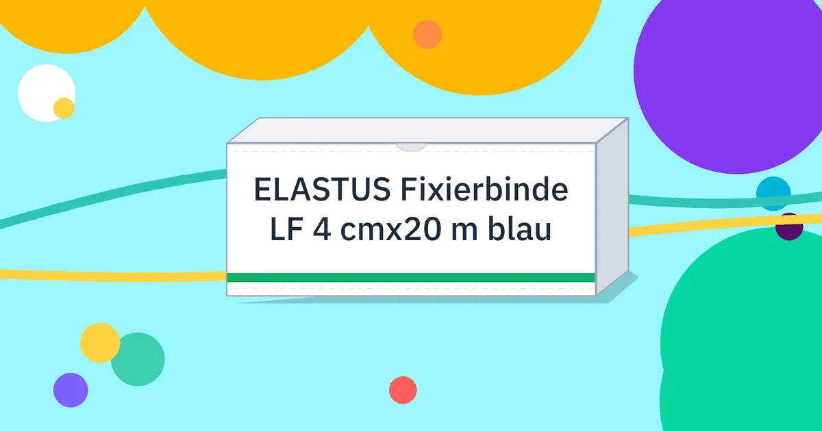 Symbolbild: Packung mit der Aufschrift ELASTUS Fixierbinde LF 4 cmx20 m blau (PZN 16331101) – Verfügbarkeit und Bezug in Apotheken in Frankfurt am Main