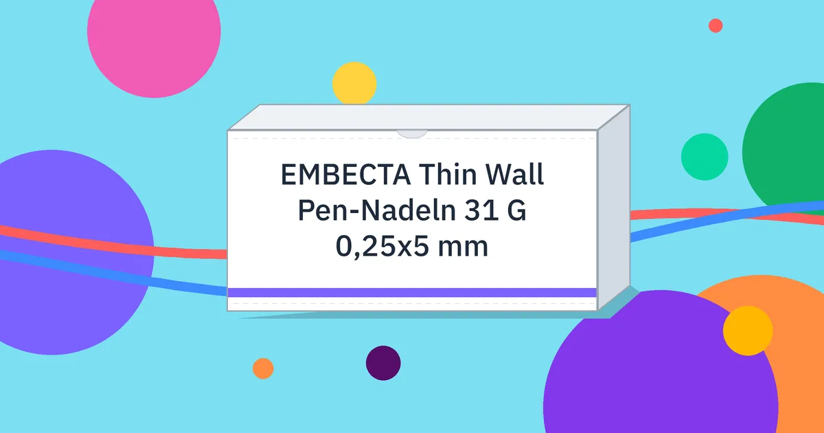 Symbolbild: Packung mit der Aufschrift EMBECTA Thin Wall Pen-Nadeln 31 G 0,25x5 mm (PZN 20622991) – Verfügbarkeit und Bezug in Apotheken in Frankfurt am Main