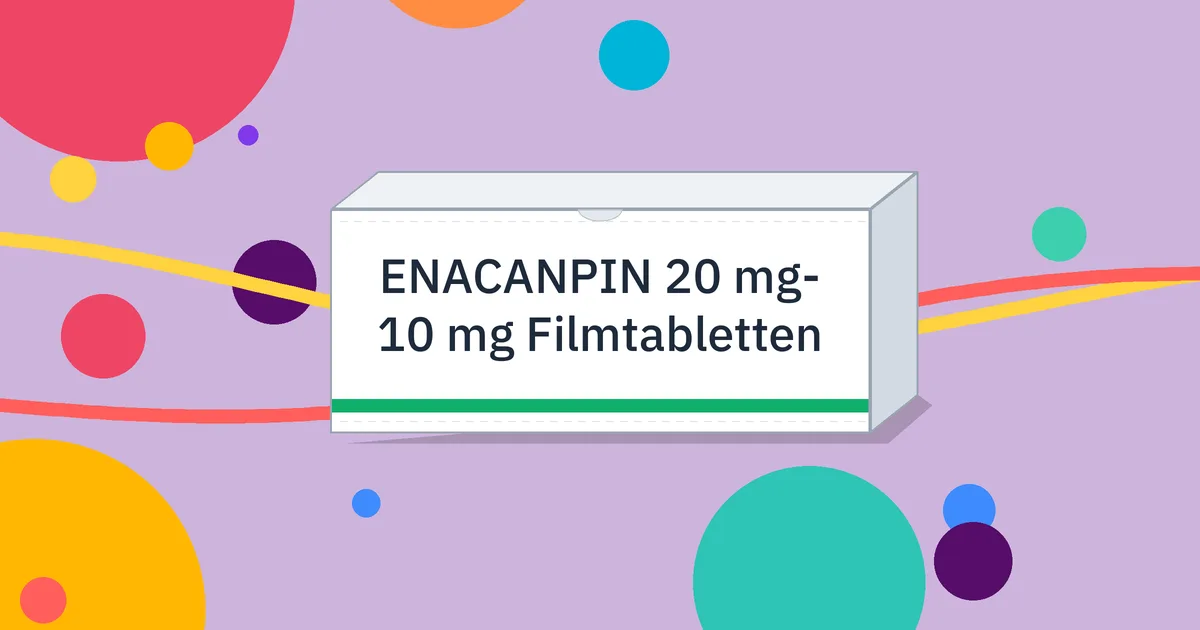 Symbolbild: Packung mit der Aufschrift ENACANPIN 20 mg-10 mg Filmtabletten (PZN 12529533) – Verfügbarkeit und Bezug in Apotheken in Frankfurt am Main