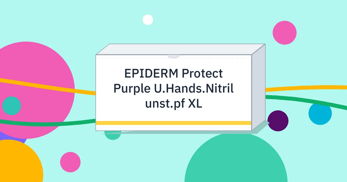 Symbolbild: Packung mit der Aufschrift EPIDERM Protect Purple U.Hands.Nitril unst.pf XL (PZN 17896526) – Verfügbarkeit und Bezug in Apotheken in Frankfurt am Main
