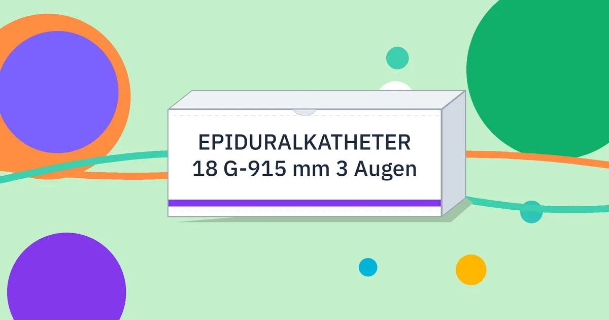 Symbolbild: Packung mit der Aufschrift EPIDURALKATHETER 18 G-915 mm 3 Augen (PZN 02359142) – Verfügbarkeit und Bezug in Apotheken in Frankfurt am Main