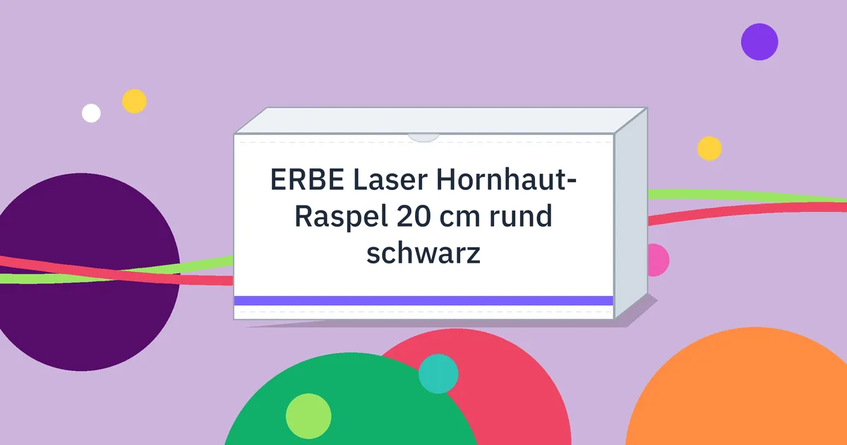 Symbolbild: Packung mit der Aufschrift ERBE Laser Hornhaut-Raspel 20 cm rund schwarz (PZN 20052619) – Verfügbarkeit und Bezug in Apotheken in Frankfurt am Main