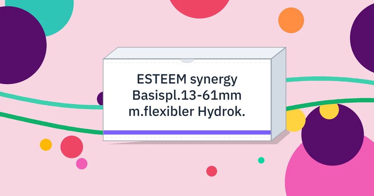 Symbolbild: Packung mit der Aufschrift ESTEEM synergy Basispl.13-61mm m.flexibler Hydrok. (PZN 00015059) – Verfügbarkeit und Bezug in Apotheken in Frankfurt am Main