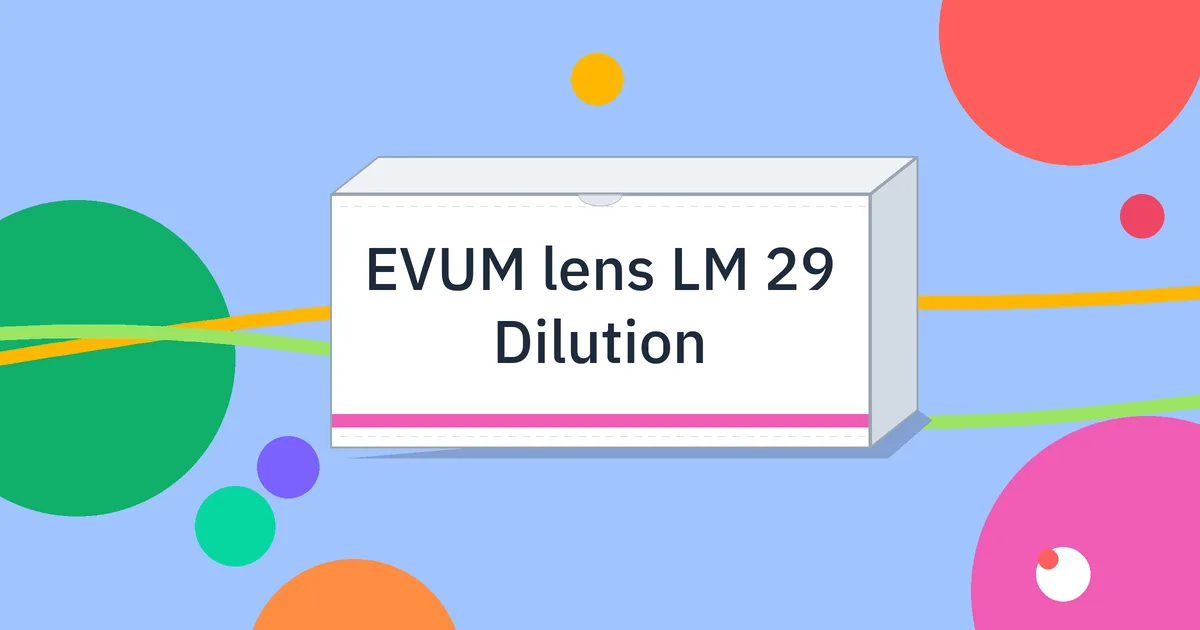 Symbolbild: Packung mit der Aufschrift EVUM lens LM 29 Dilution (PZN 13485329) – Verfügbarkeit und Bezug in Apotheken in Frankfurt am Main