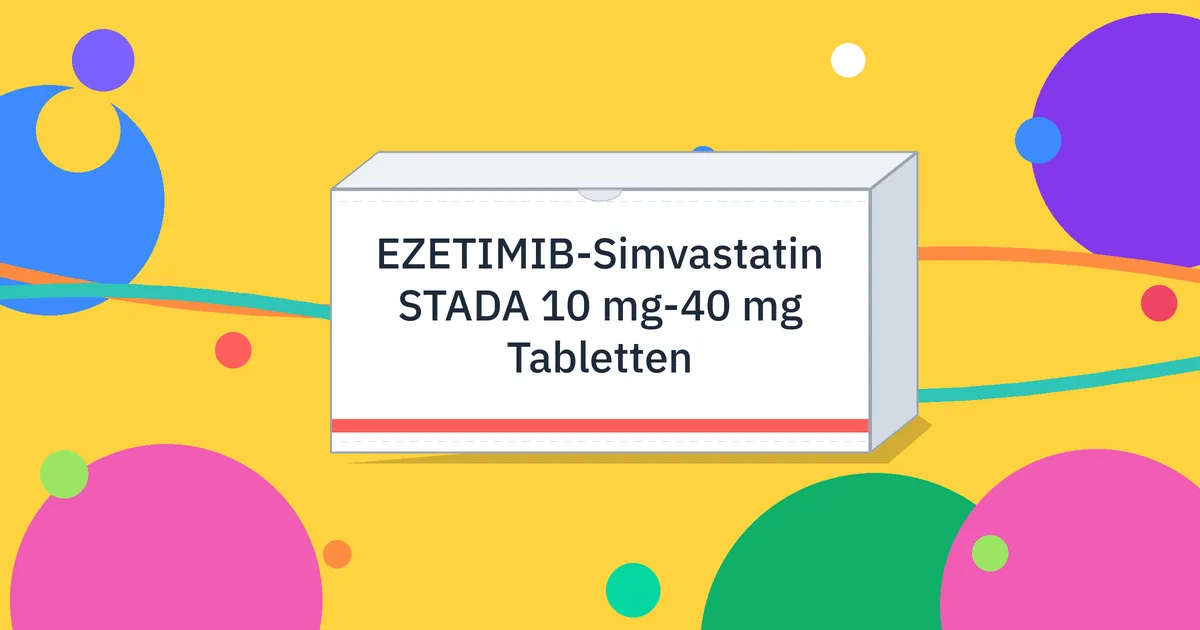 Symbolbild: Packung mit der Aufschrift EZETIMIB-Simvastatin STADA 10 mg-40 mg Tabletten (PZN 11853148) – Verfügbarkeit und Bezug in Apotheken in Frankfurt am Main