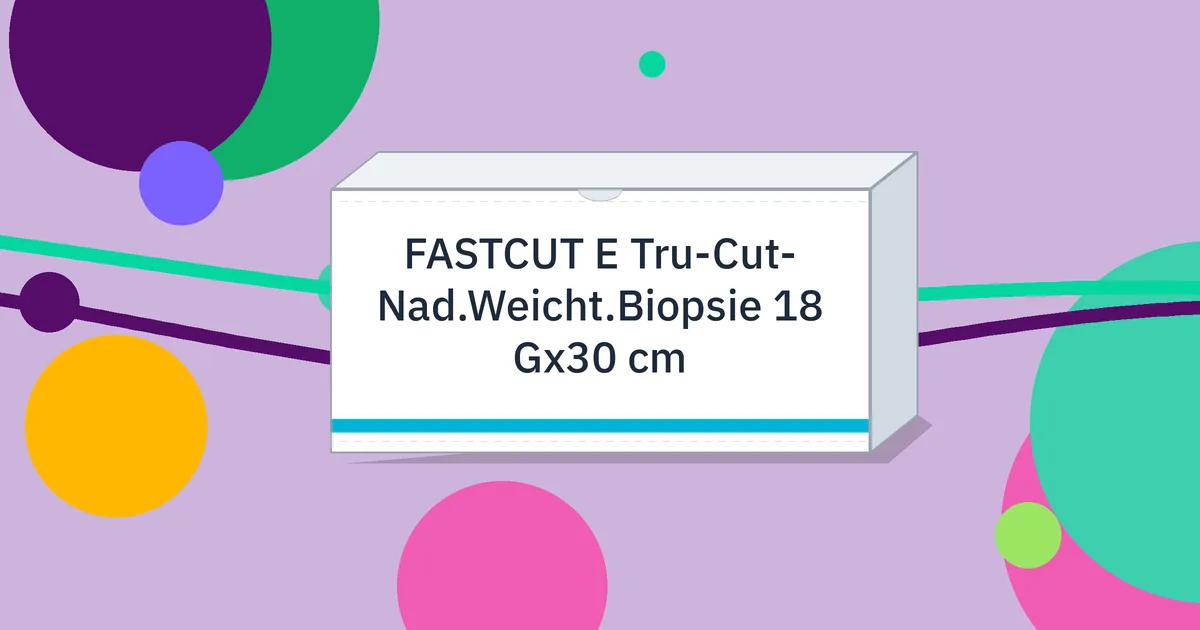 Symbolbild: Packung mit der Aufschrift FASTCUT E Tru-Cut-Nad.Weicht.Biopsie 18 Gx30 cm (PZN 19738872) – Verfügbarkeit und Bezug in Apotheken in Frankfurt am Main