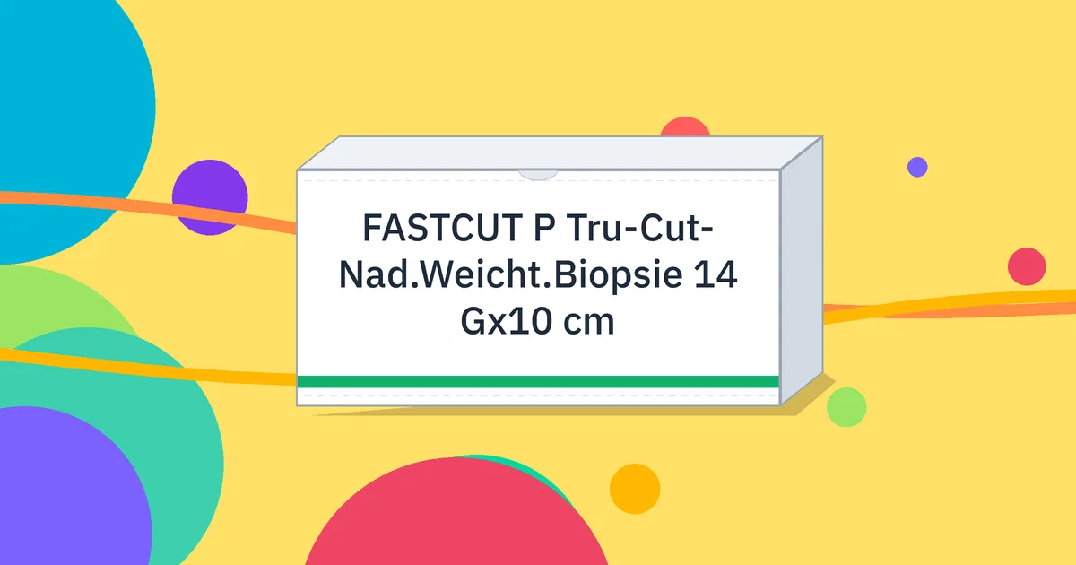Symbolbild: Packung mit der Aufschrift FASTCUT P Tru-Cut-Nad.Weicht.Biopsie 14 Gx10 cm (PZN 19734727) – Verfügbarkeit und Bezug in Apotheken in Frankfurt am Main