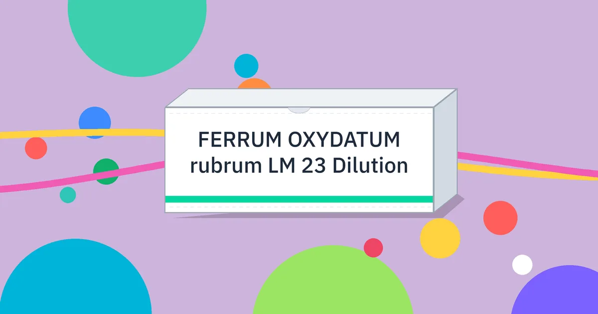 Symbolbild: Packung mit der Aufschrift FERRUM OXYDATUM rubrum LM 23 Dilution (PZN 12851803) – Verfügbarkeit und Bezug in Apotheken in Frankfurt am Main