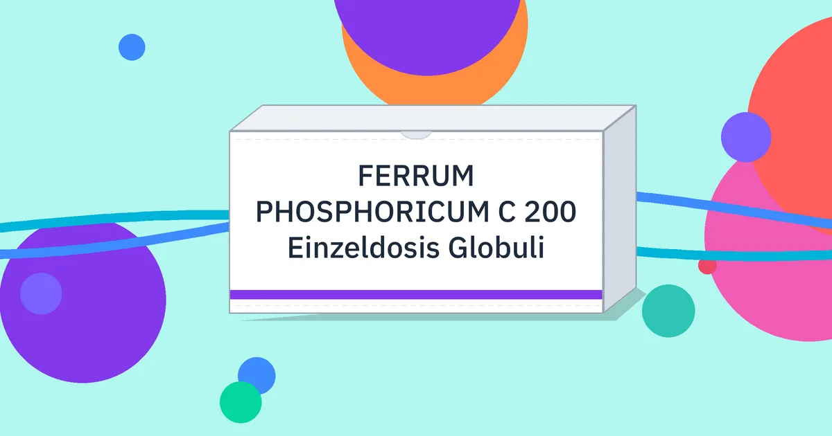 Symbolbild: Packung mit der Aufschrift FERRUM PHOSPHORICUM C 200 Einzeldosis Globuli (PZN 01943413) – Verfügbarkeit und Bezug in Apotheken in Frankfurt am Main