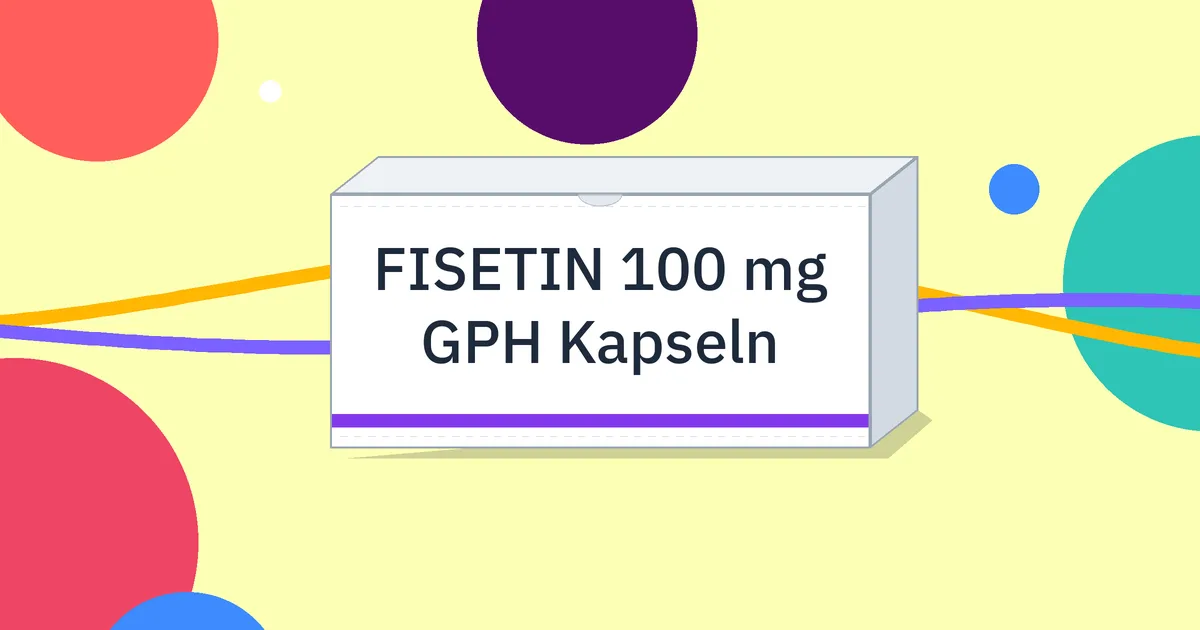 Symbolbild: Packung mit der Aufschrift FISETIN 100 mg GPH Kapseln (PZN 20806780) – Verfügbarkeit und Bezug in Apotheken in Frankfurt am Main