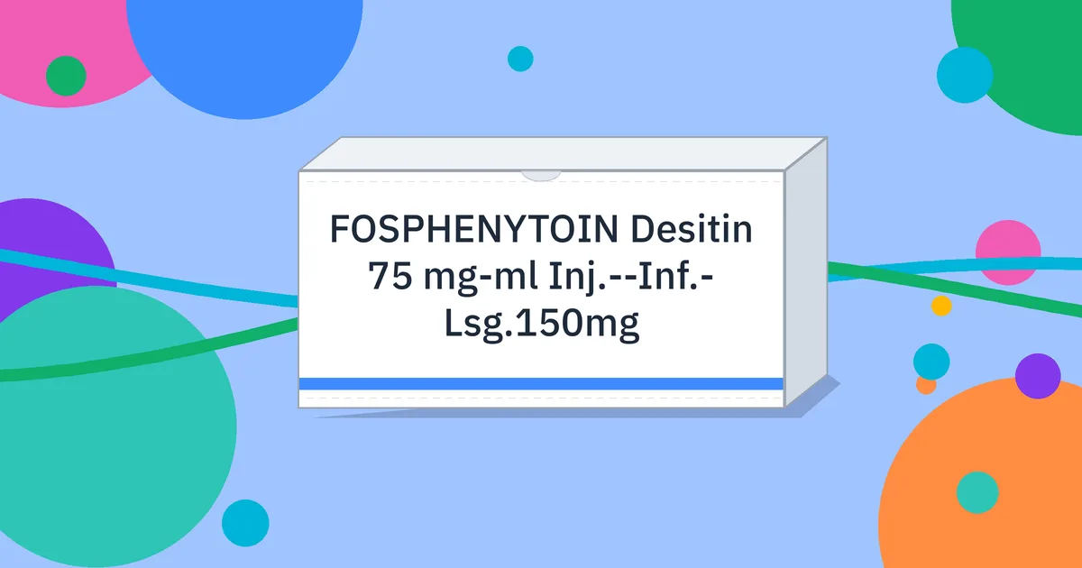Symbolbild: Packung mit der Aufschrift FOSPHENYTOIN Desitin 75 mg-ml Inj.--Inf.-Lsg.150mg (PZN 19340589) – Verfügbarkeit und Bezug in Apotheken in Frankfurt am Main