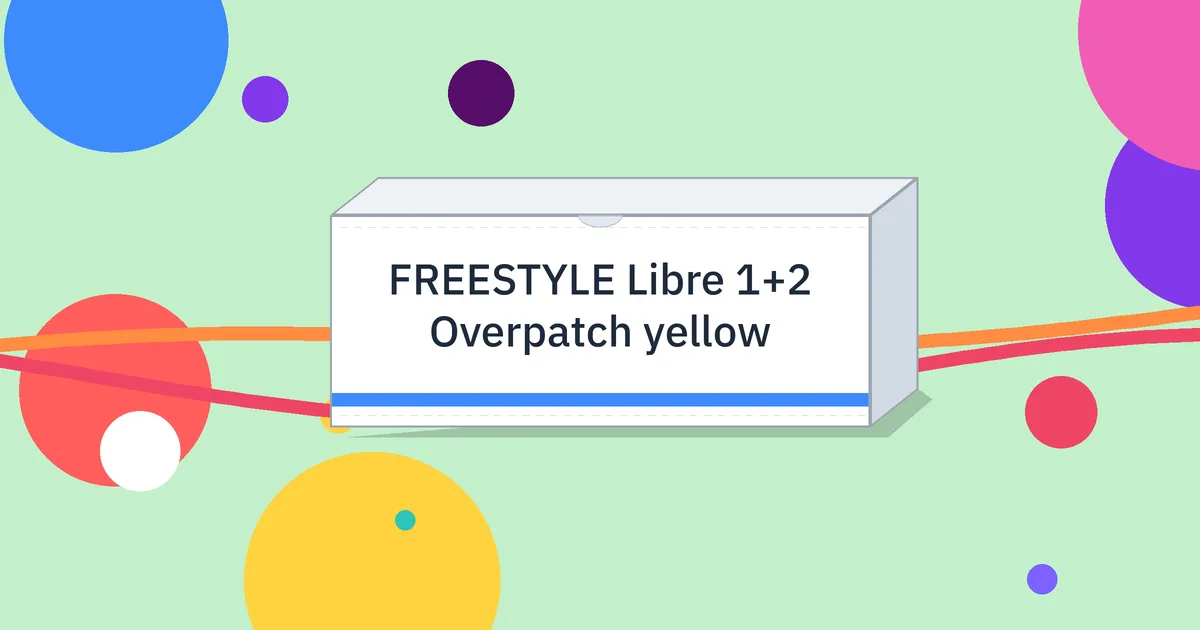 Symbolbild: Packung mit der Aufschrift FREESTYLE Libre 1+2 Overpatch yellow (PZN 19864507) – Verfügbarkeit und Bezug in Apotheken in Frankfurt am Main