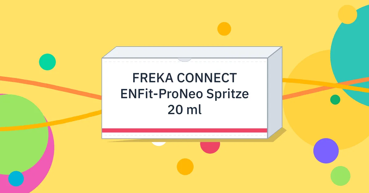 Symbolbild: Packung mit der Aufschrift FREKA CONNECT ENFit-ProNeo Spritze 20 ml (PZN 11266994) – Verfügbarkeit und Bezug in Apotheken in Frankfurt am Main