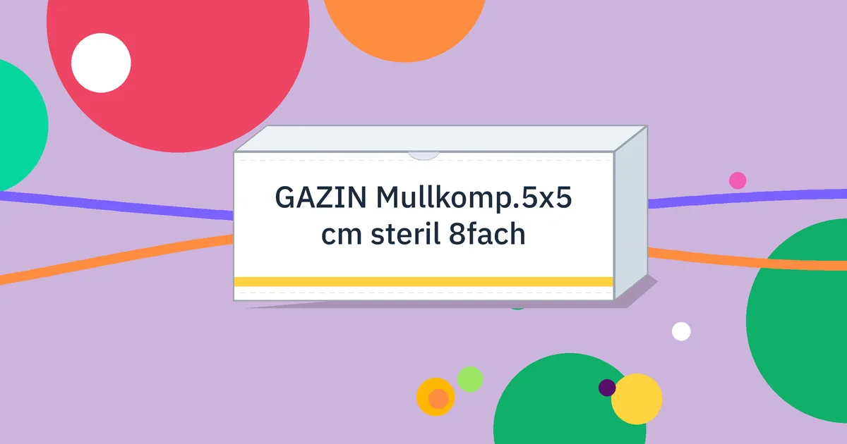 Symbolbild: Packung mit der Aufschrift GAZIN Mullkomp.5x5 cm steril 8fach (PZN 18672102) – Verfügbarkeit und Bezug in Apotheken in Frankfurt am Main