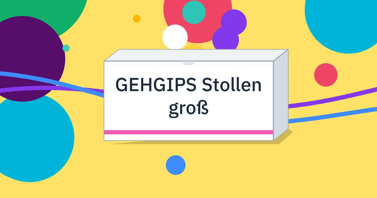 Symbolbild: Packung mit der Aufschrift GEHGIPS Stollen groß (PZN 07101098) – Verfügbarkeit und Bezug in Apotheken in Frankfurt am Main