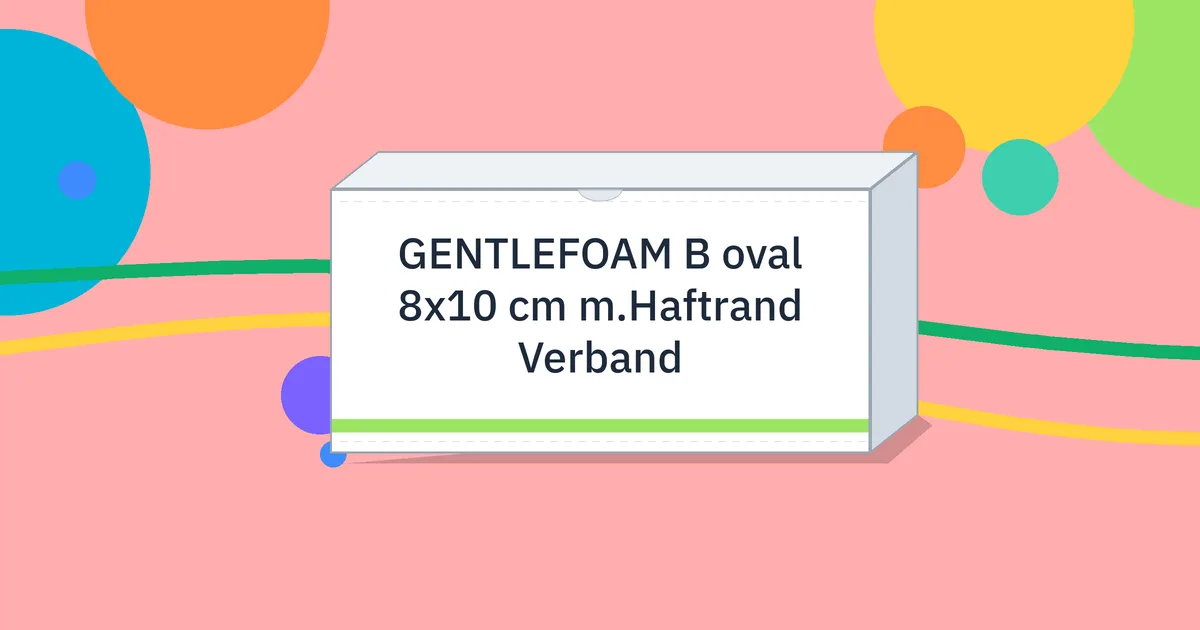 Symbolbild: Packung mit der Aufschrift GENTLEFOAM B oval 8x10 cm m.Haftrand Verband (PZN 19721110) – Verfügbarkeit und Bezug in Apotheken in Frankfurt am Main
