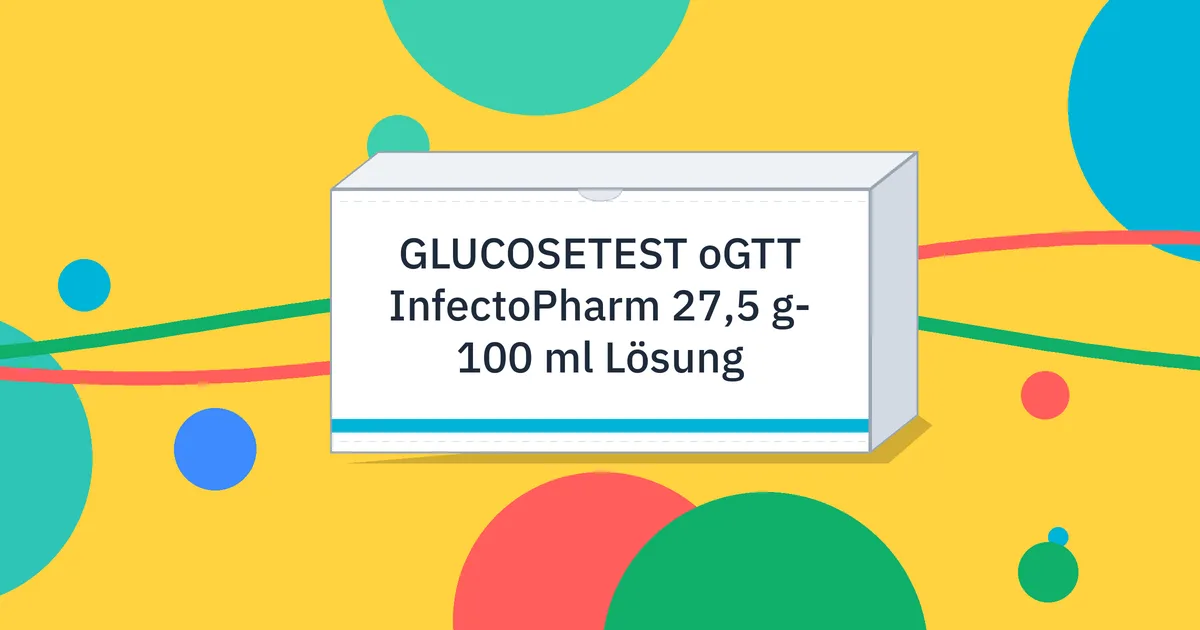 Symbolbild: Packung mit der Aufschrift GLUCOSETEST oGTT InfectoPharm 27,5 g-100 ml Lösung (PZN 18319742) – Verfügbarkeit und Bezug in Apotheken in Frankfurt am Main