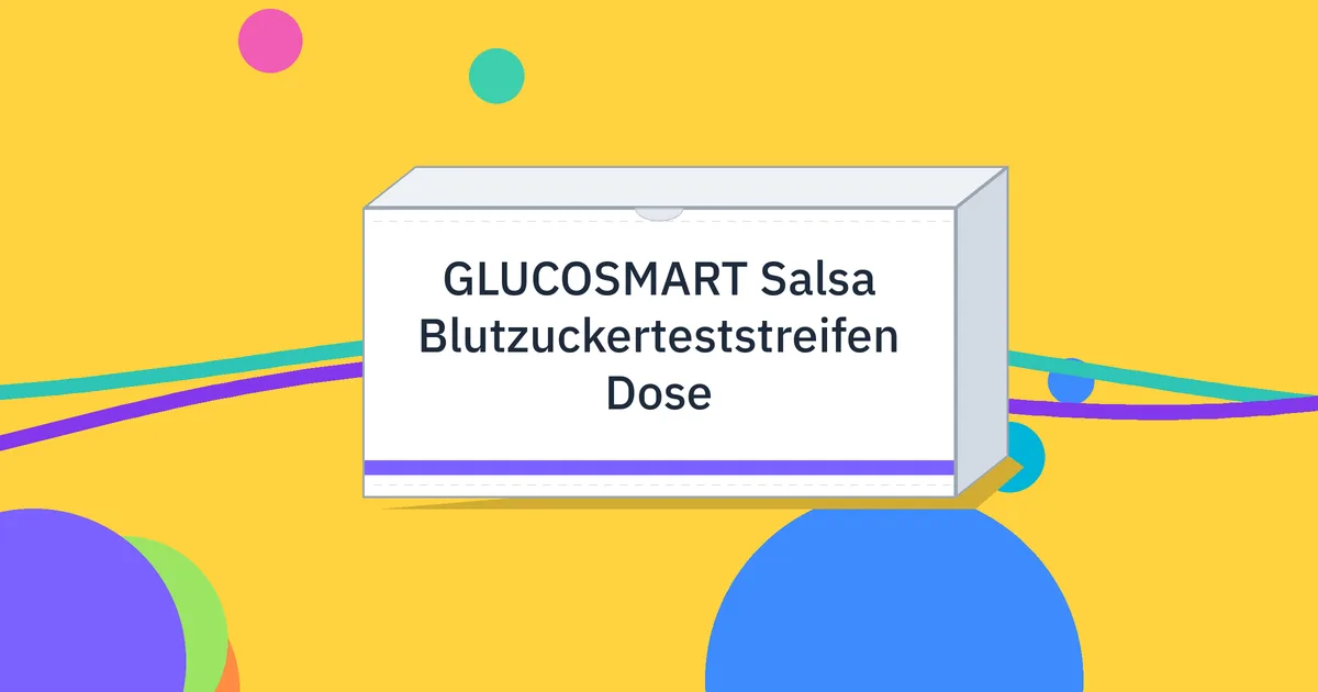 Symbolbild: Packung mit der Aufschrift GLUCOSMART Salsa Blutzuckerteststreifen Dose (PZN 11653886) – Verfügbarkeit und Bezug in Apotheken in Frankfurt am Main