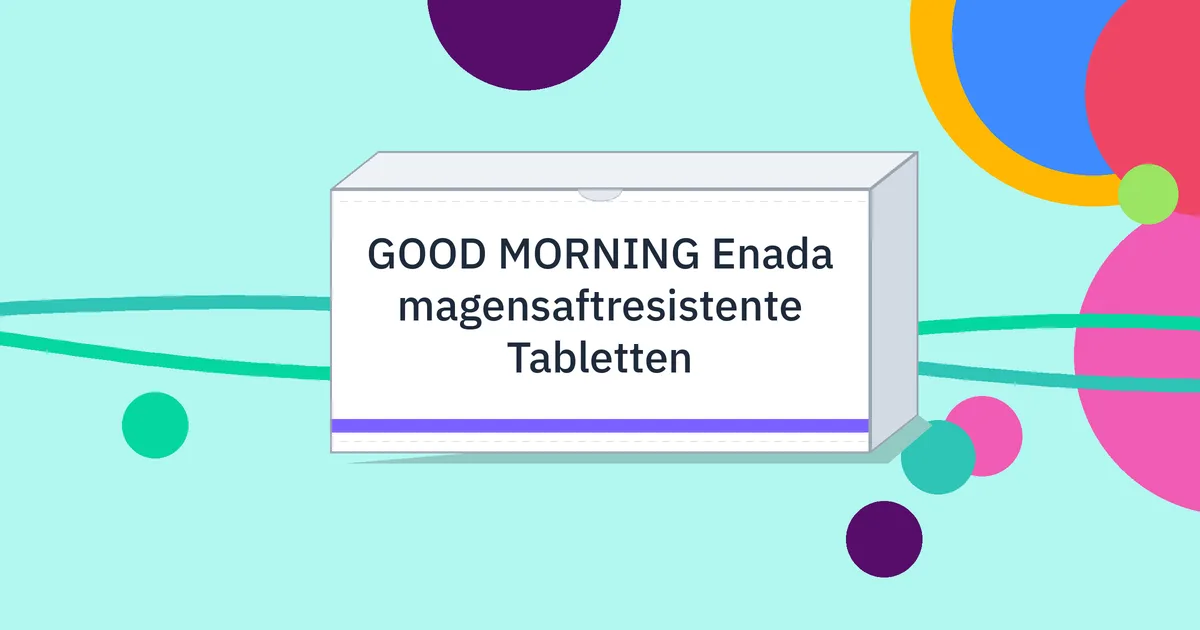 Symbolbild: Packung mit der Aufschrift GOOD MORNING Enada magensaftresistente Tabletten (PZN 11285477) – Verfügbarkeit und Bezug in Apotheken in Frankfurt am Main