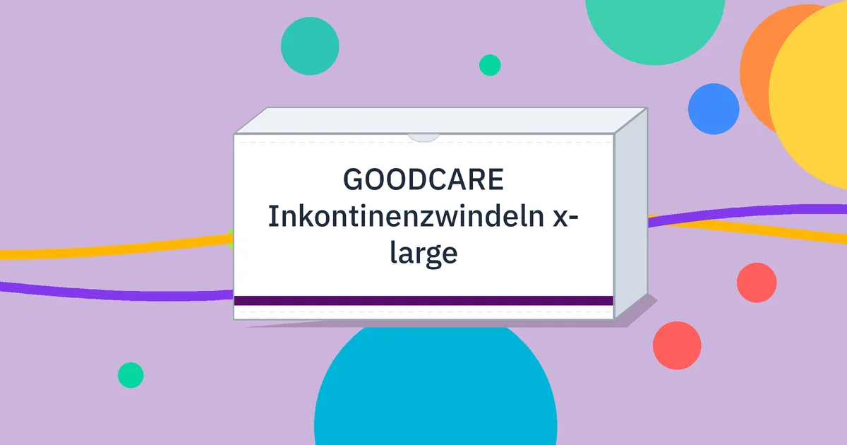 Symbolbild: Packung mit der Aufschrift GOODCARE Inkontinenzwindeln x-large (PZN 18202767) – Verfügbarkeit und Bezug in Apotheken in Frankfurt am Main