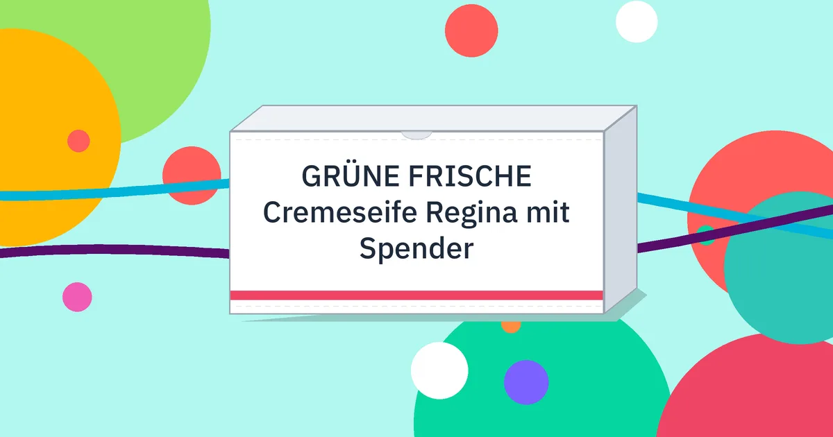 Symbolbild: Packung mit der Aufschrift GRÜNE FRISCHE Cremeseife Regina mit Spender (PZN 17271921) – Verfügbarkeit und Bezug in Apotheken in Frankfurt am Main
