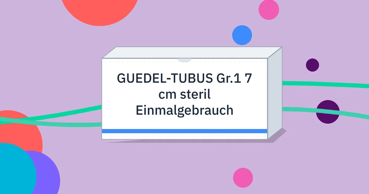 Symbolbild: Packung mit der Aufschrift GUEDEL-TUBUS Gr.1 7 cm steril Einmalgebrauch (PZN 10762113) – Verfügbarkeit und Bezug in Apotheken in Frankfurt am Main