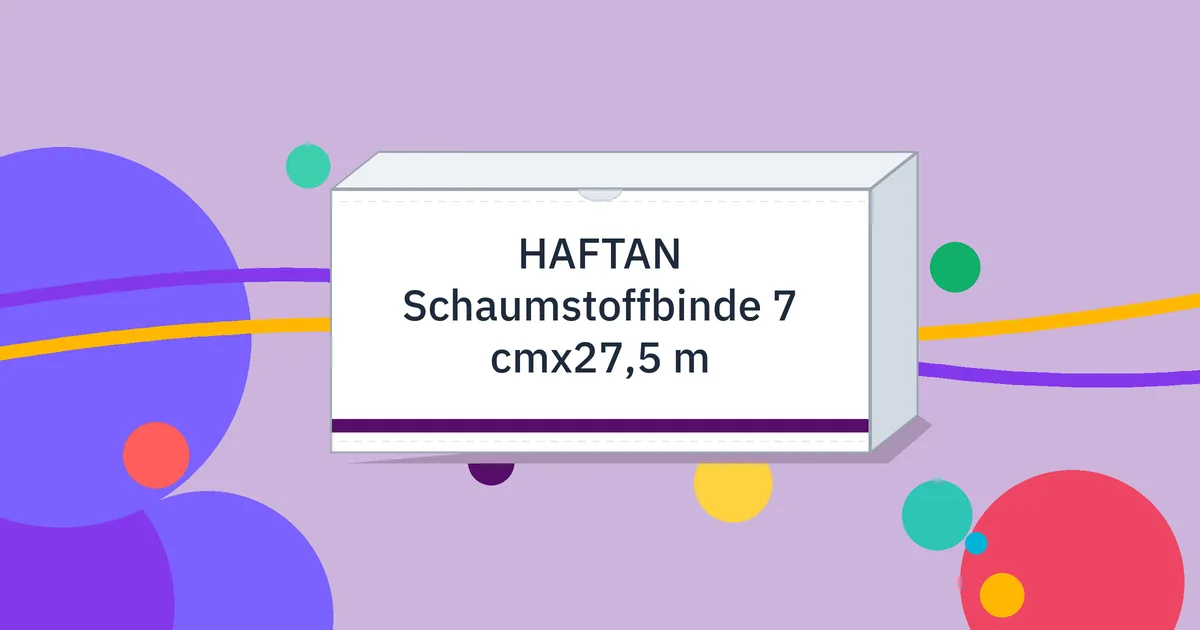 Symbolbild: Packung mit der Aufschrift HAFTAN Schaumstoffbinde 7 cmx27,5 m (PZN 01342725) – Verfügbarkeit und Bezug in Apotheken in Frankfurt am Main