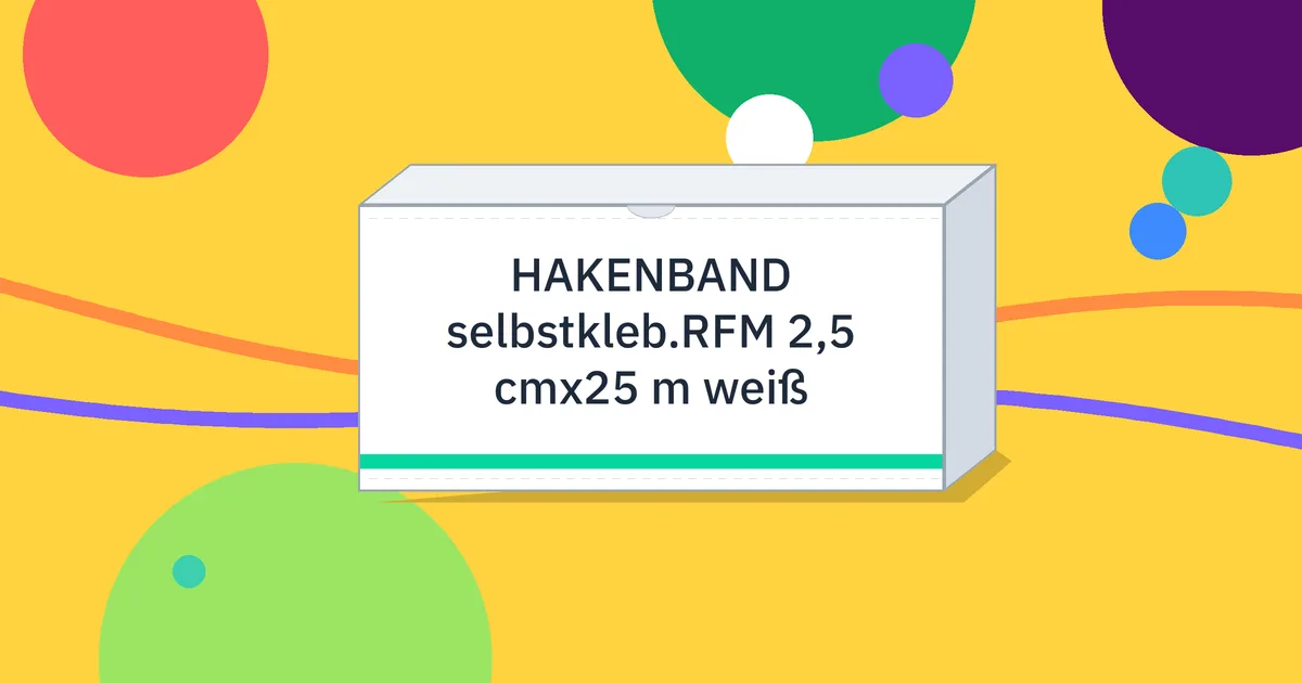 Symbolbild: Packung mit der Aufschrift HAKENBAND selbstkleb.RFM 2,5 cmx25 m weiß (PZN 06489812) – Verfügbarkeit und Bezug in Apotheken in Frankfurt am Main